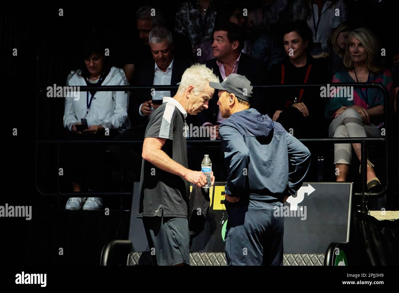 Hollywood, FL, USA. 2nd April 2023: Tennis legends Andre Agassi, John McEnroe, Andy Roddick and ...