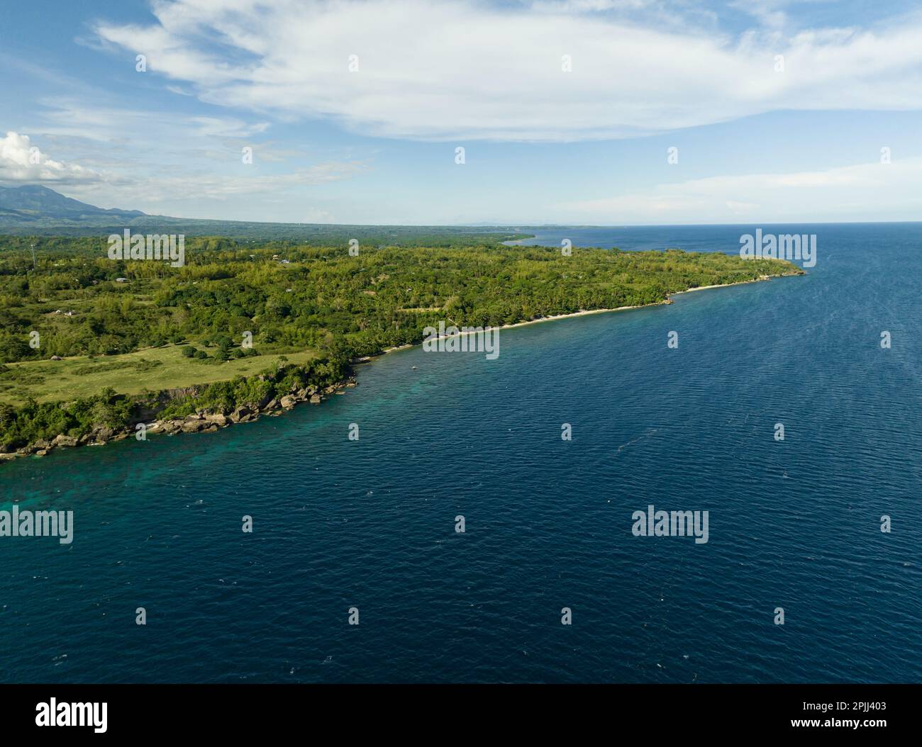 Aerial drone of tropical landscape and blue sea on the coast. Ocean and ...