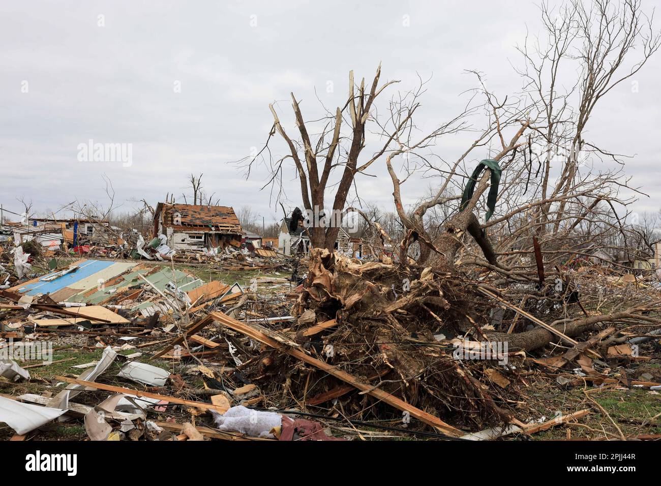 SULLIVAN, INDIANA - APRIL 1: A swath of a residential area is in ruins ...