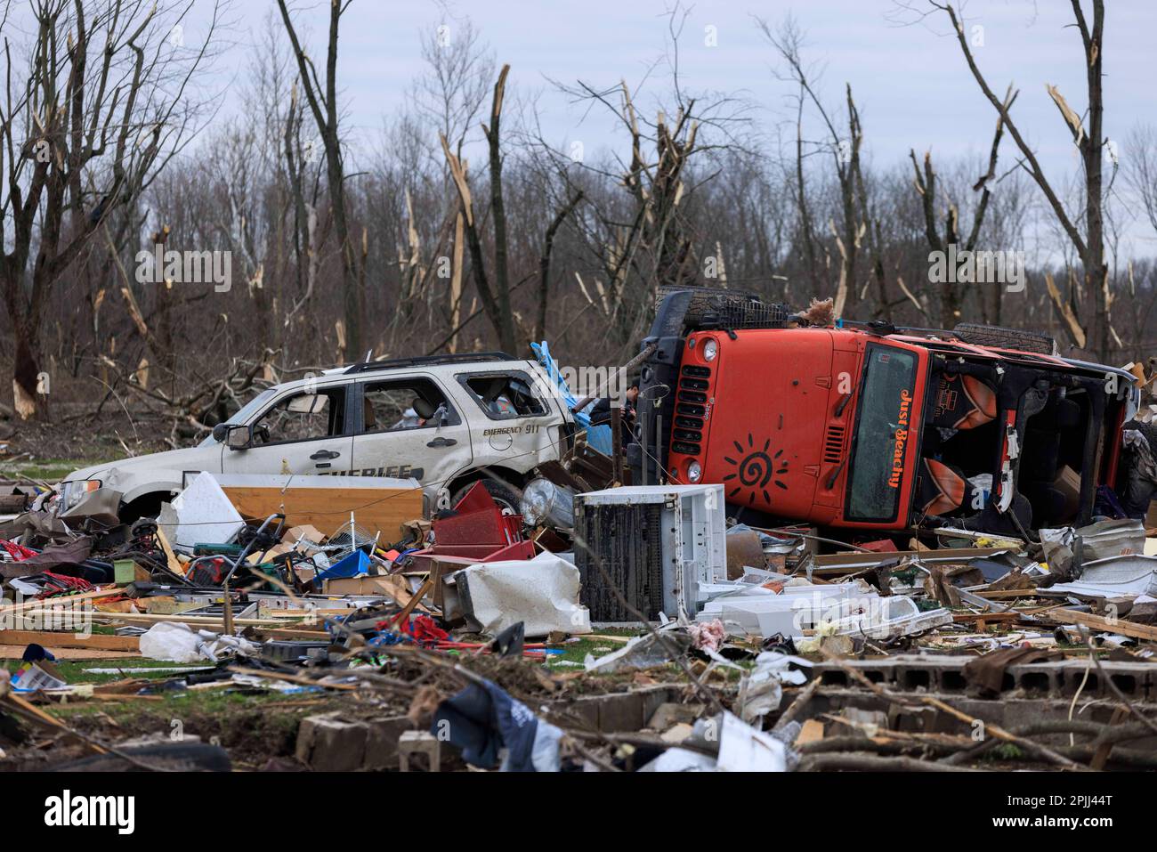 SULLIVAN, INDIANA - APRIL 1: A swath of a residential area is in ruins ...