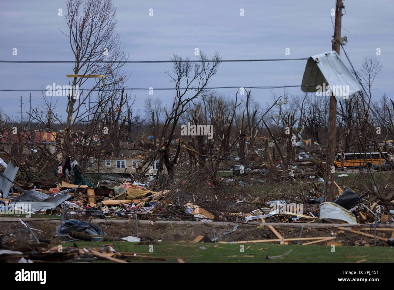 SULLIVAN, INDIANA - APRIL 1: A swath of a residential area is in ruins ...