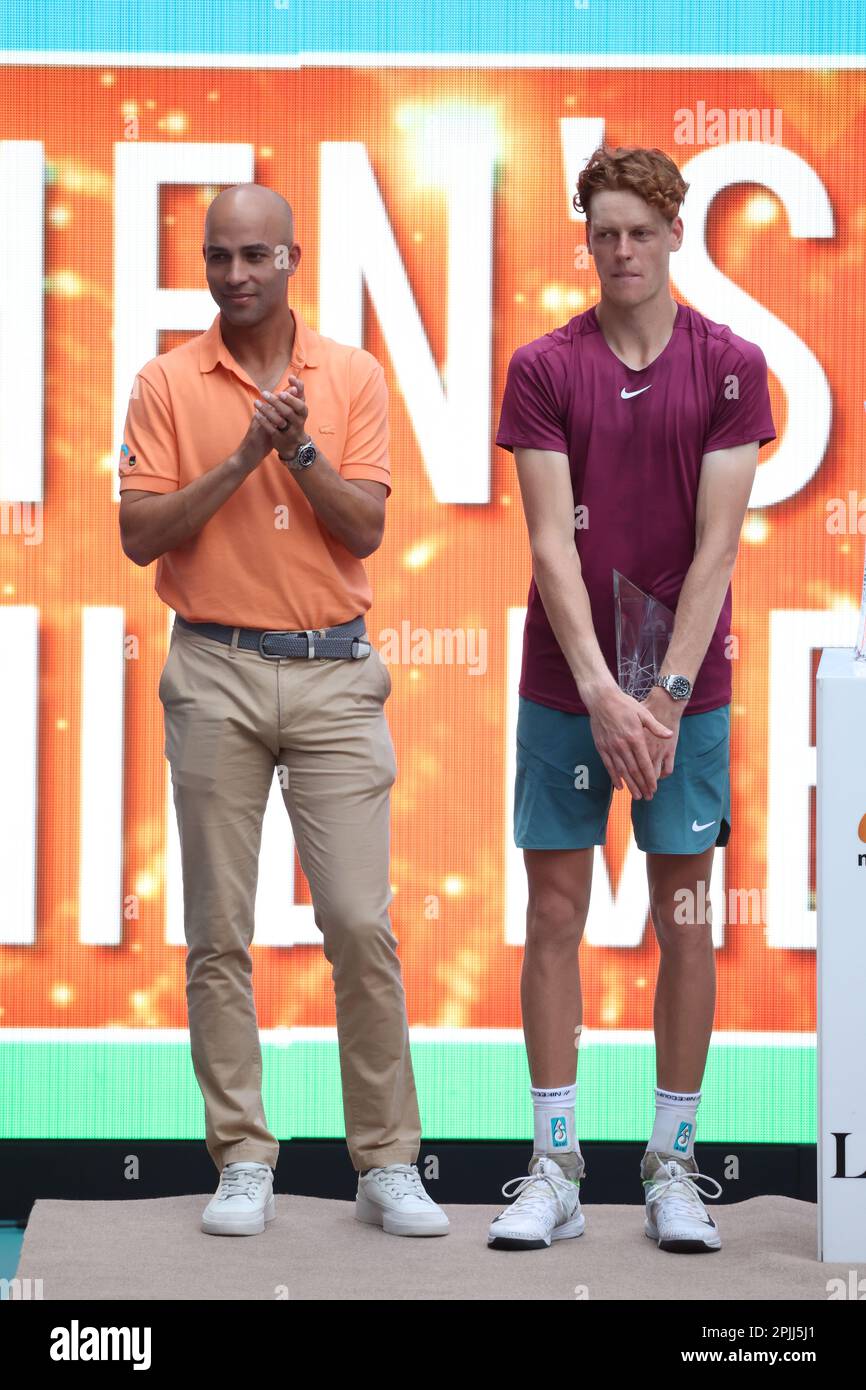 MIAMI GARDENS, FLORIDA - APRIL 02: Daniil Medvedev of Russia celebrates ...