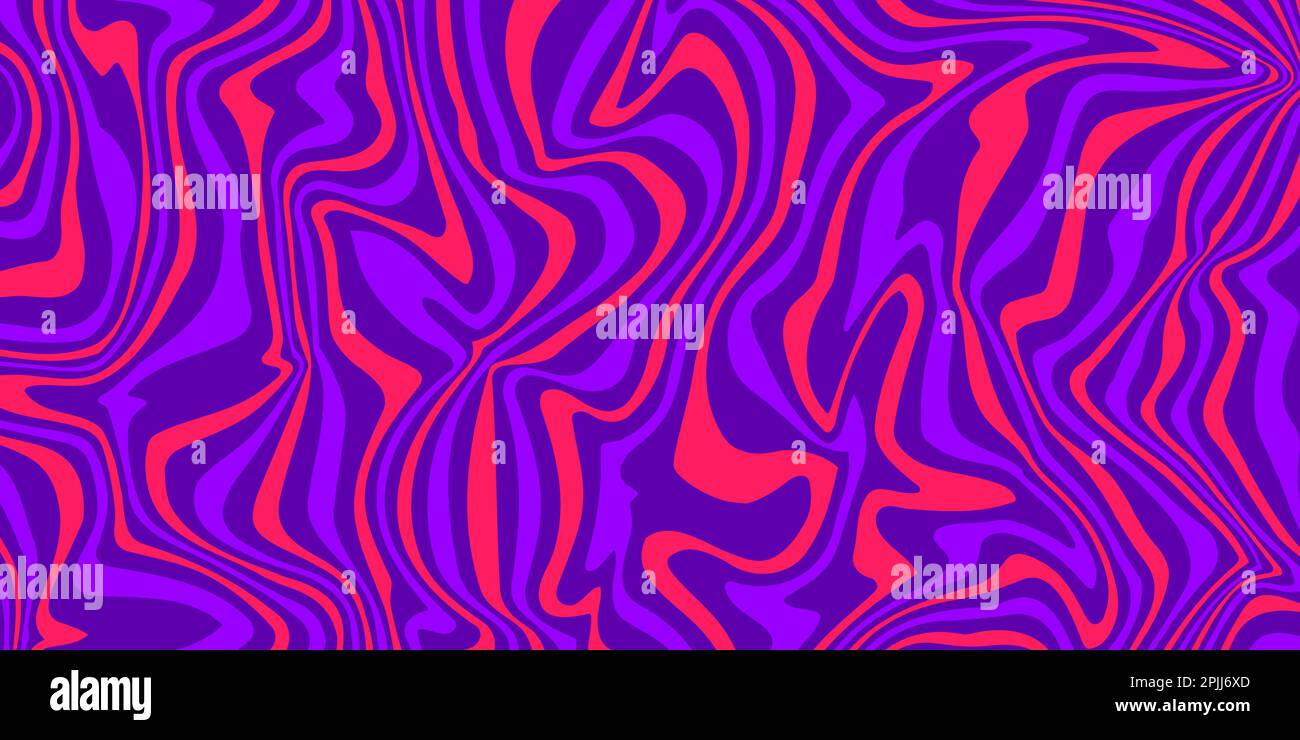 Retro groovy background. Wavy vintage psychedelic wallpaper. Red purple trippy pattern, cover ...