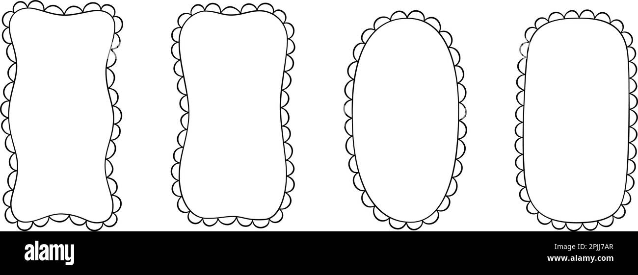 Doodle retangle and oval scalloped frames. Hand drawn scalloped edge ...