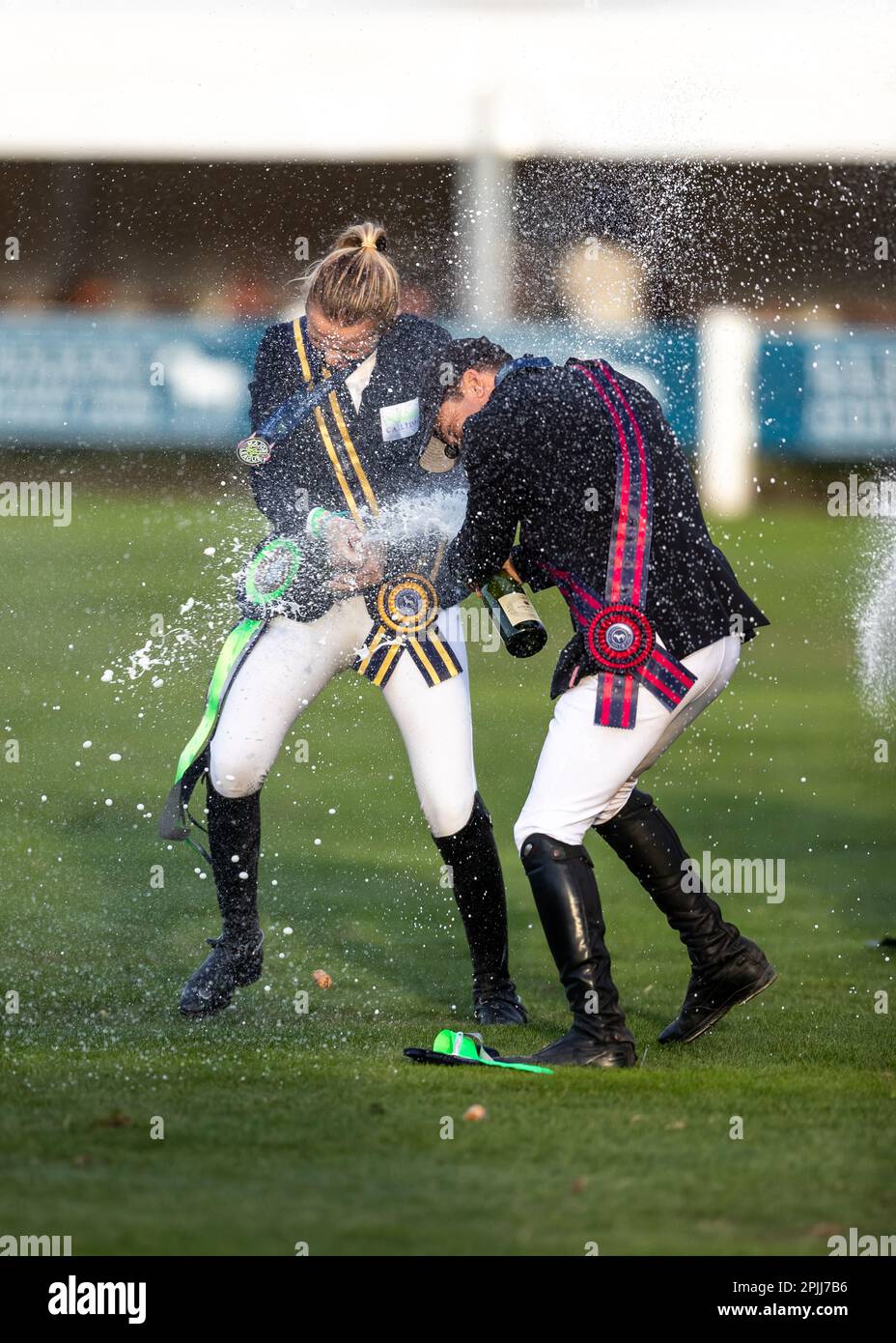 Riders celebrate their win at a Major League Show Jumping tour stop in ...