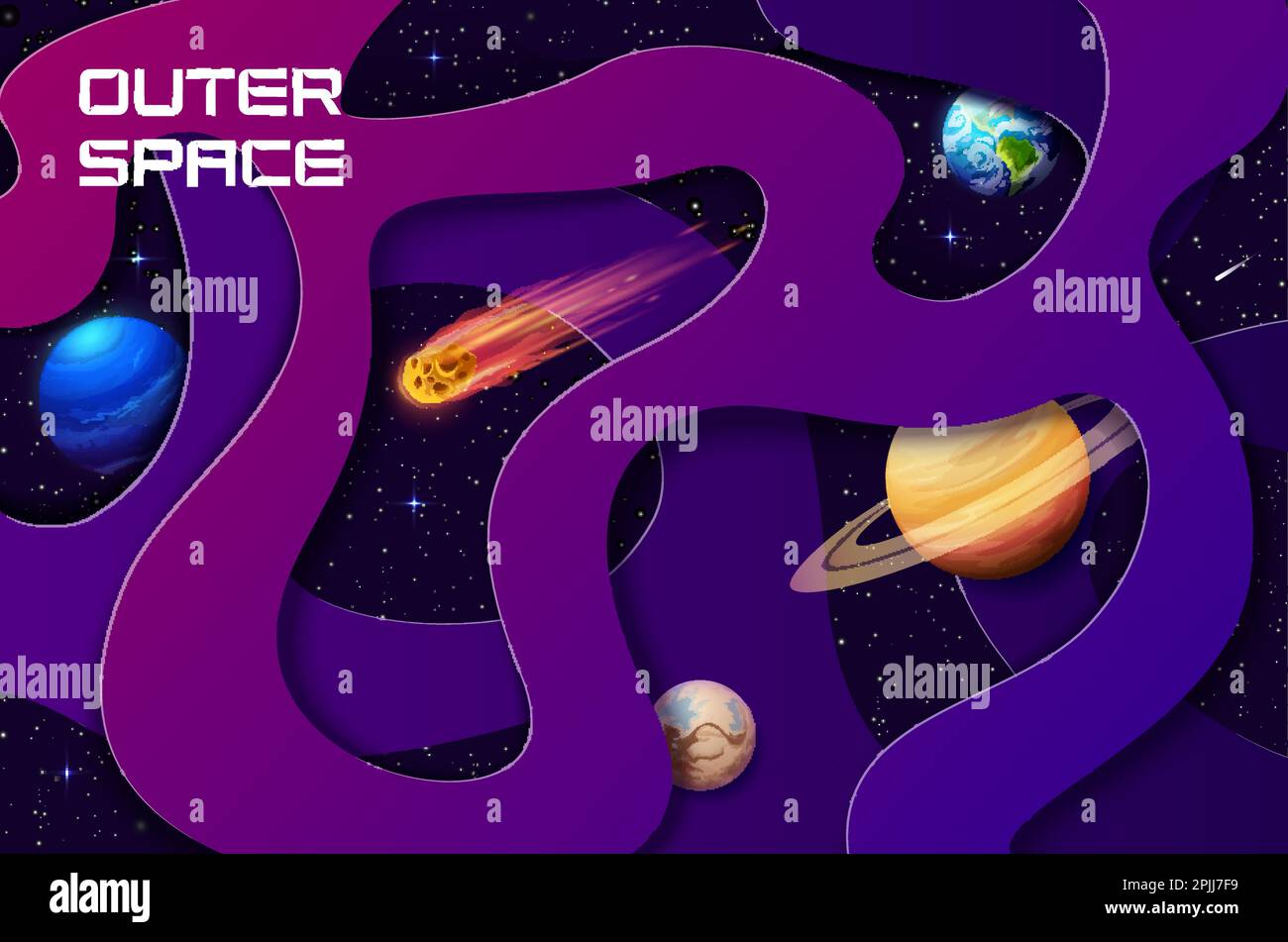 Outer space paper cut poster with galaxy planets and stars. 3d vector ...