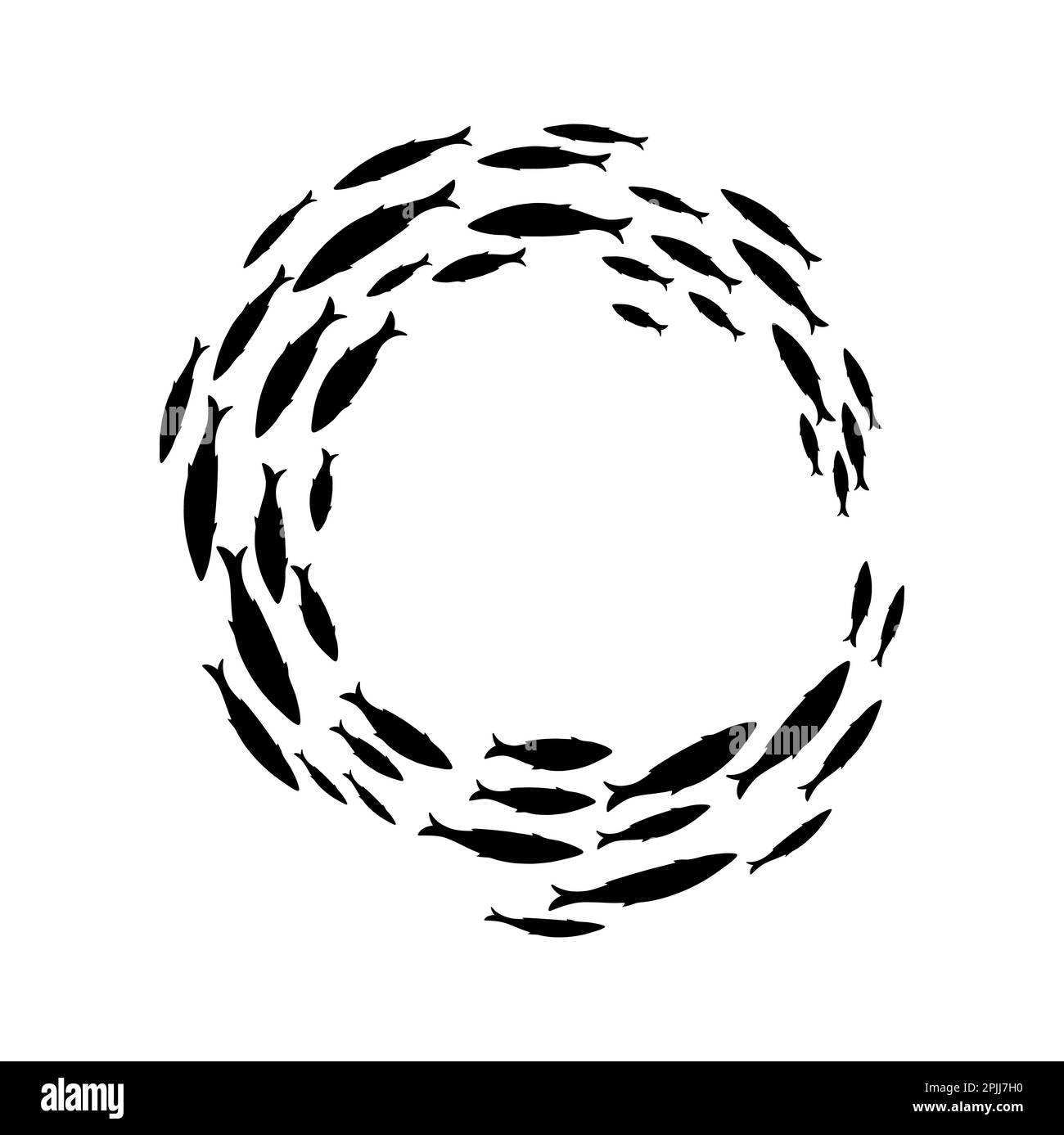 Circle shoal and fish school with swimming ocean and sea water fish ...