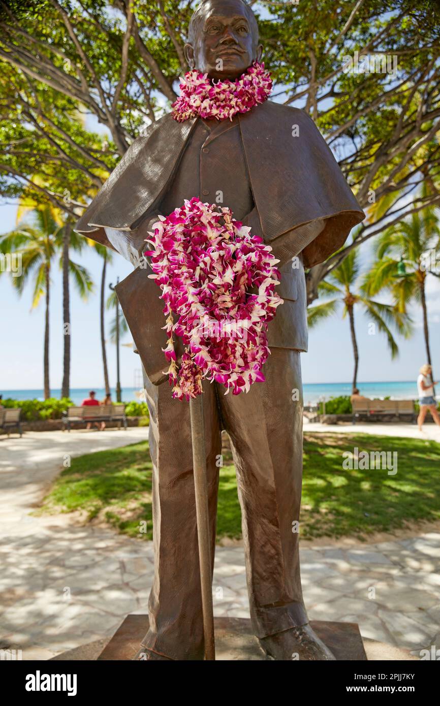 Waikiki,Oahu, Hawaii, USA, - February 6, 2023: Bronze Statue of Prince ...