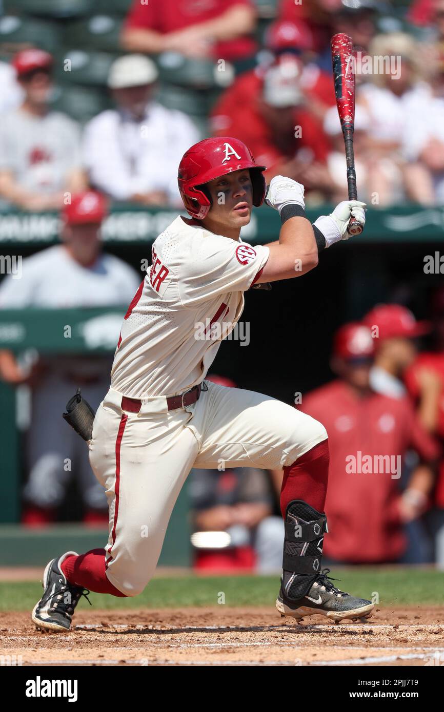 April 2, 2023: Razorback hitter Tavian Josenberger #12 watches to see ...