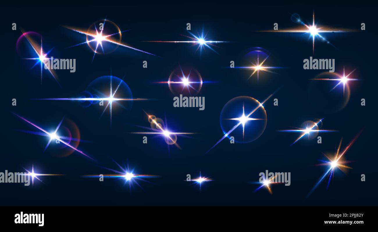 Sparkle flare and flash effects, glow lights. Vector set of shining ...