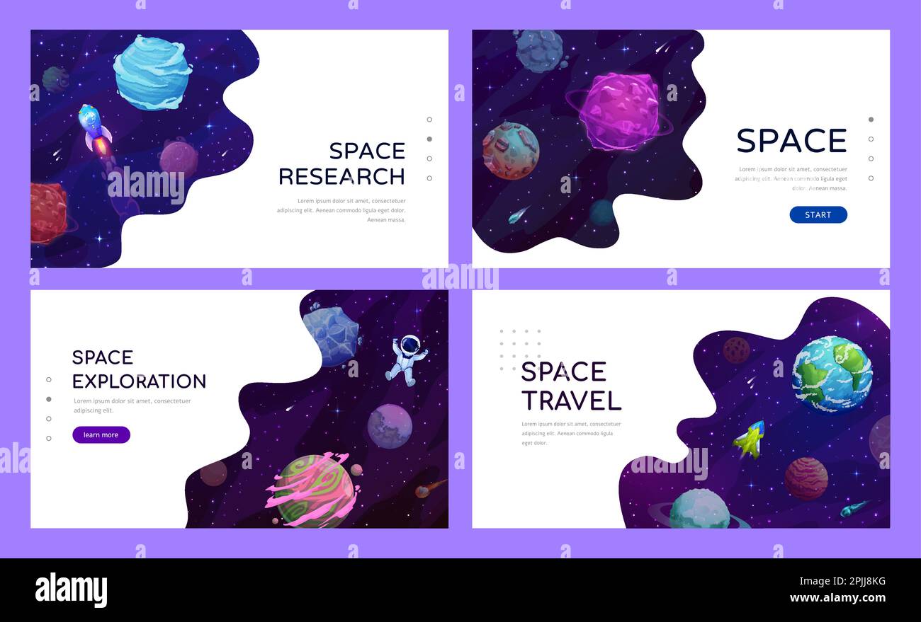 Space landing page with galaxy planets, spaceship, astronaut and ...