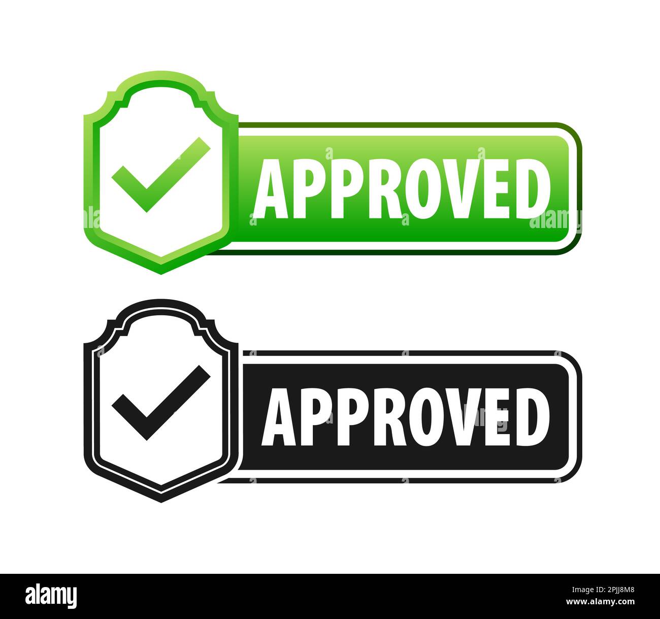 Approved Label with check mark. Confirmation of official approval and product quality Stock ...