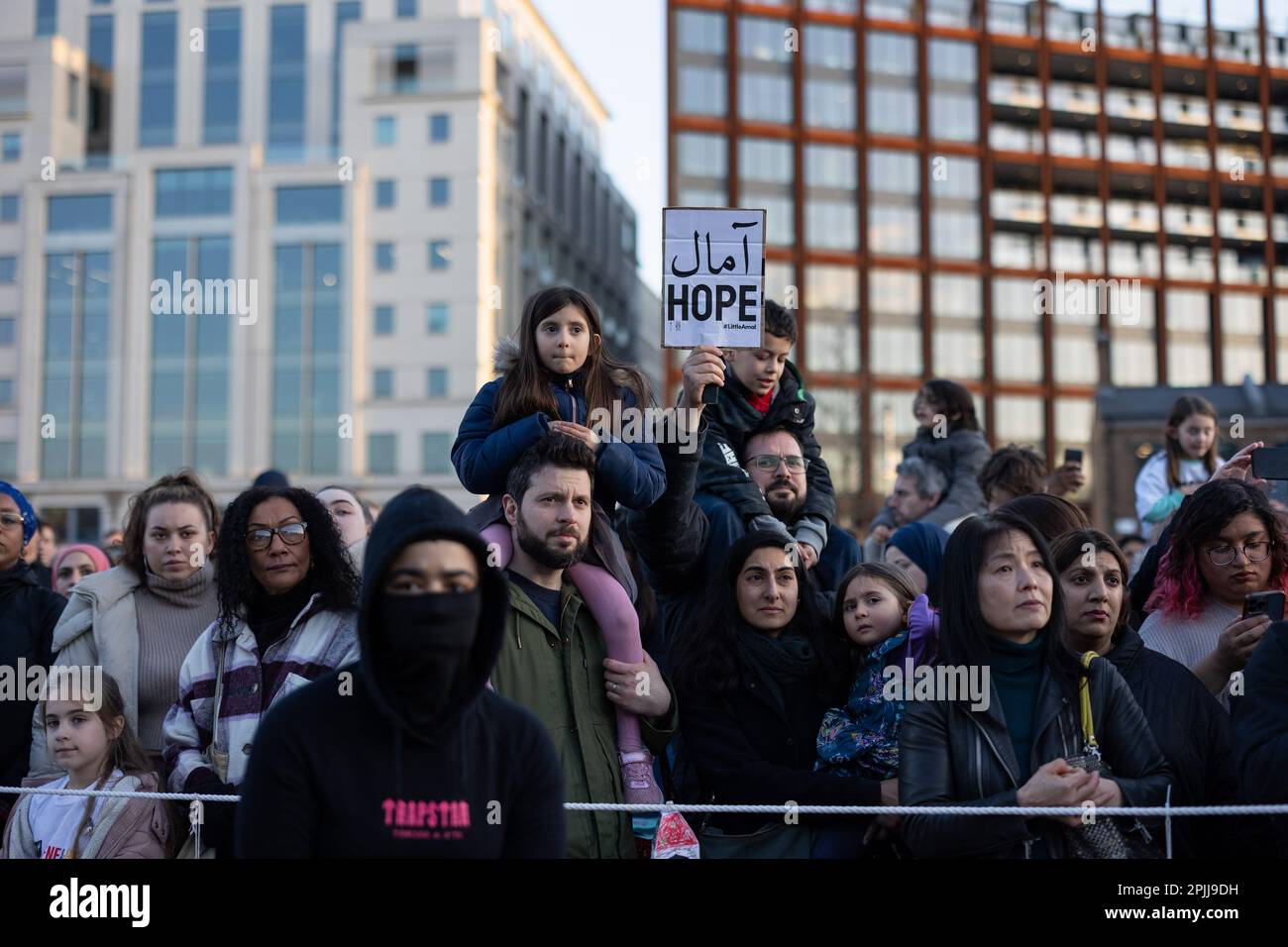 London, UK. 02nd Apr, 2023. People are seen gathered at Granary Square ...