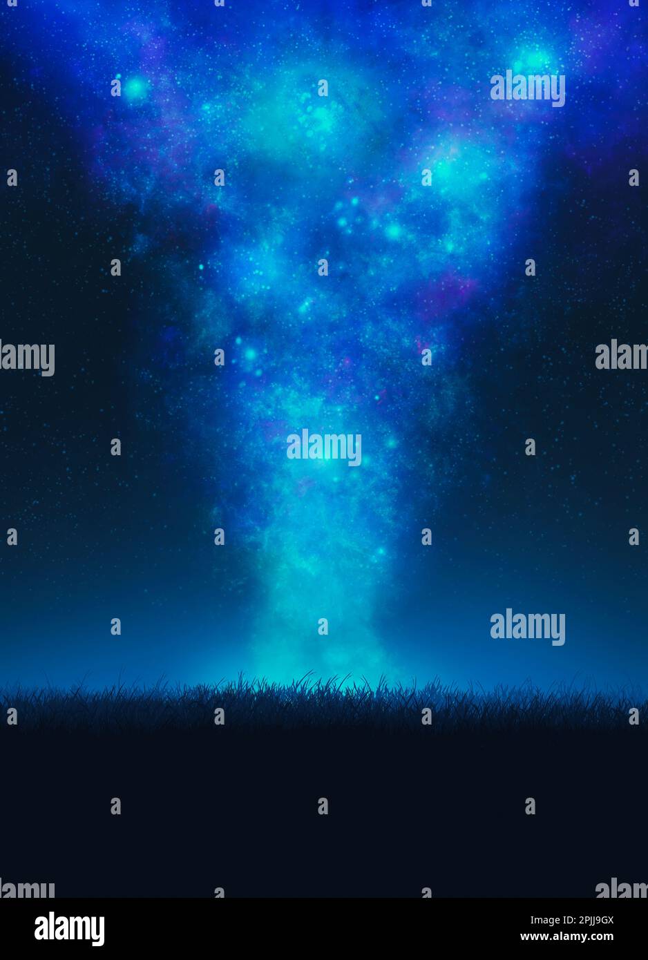 Fantasy scenery nebula on the field. Fantasy galaxy on the sky against ...