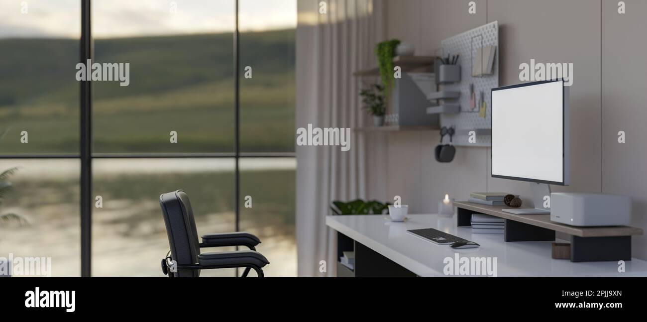 Side view, Modern home office workspace interior design with computer ...