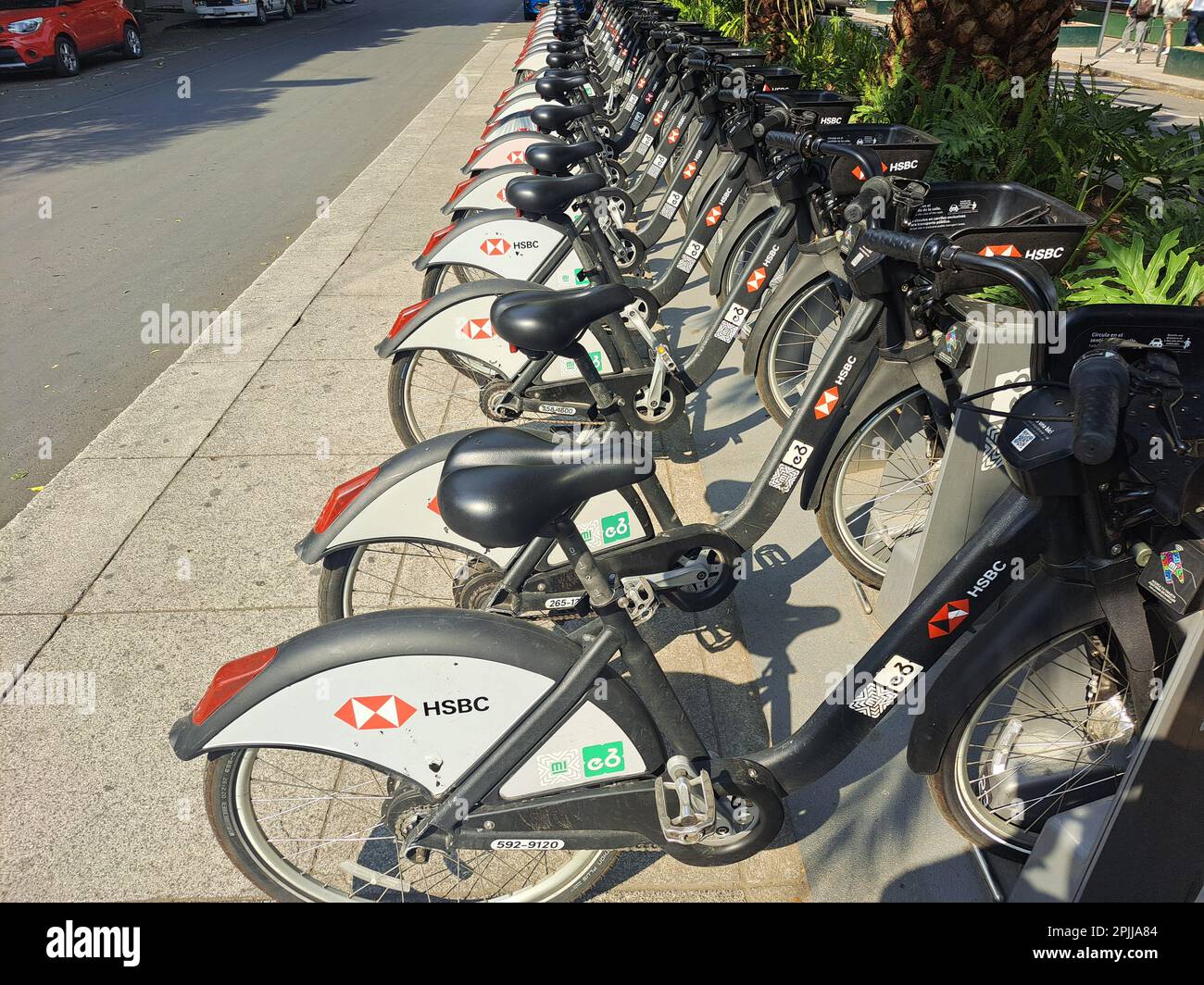 Mexico City, Mexico - Apr 01 2023: The public bicycle system as a great ...