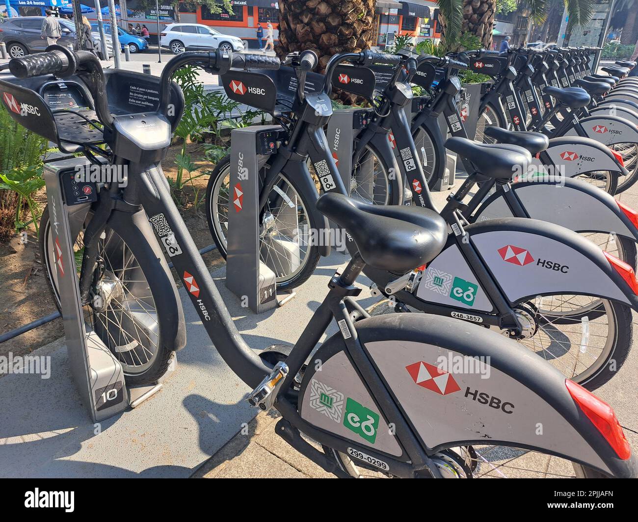 Mexico City, Mexico - Apr 01 2023: The public bicycle system as a great ...