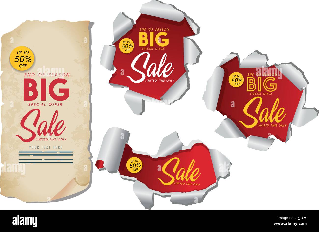 Yellow sale stickers set in paper fold style. Vector illustration Stock ...