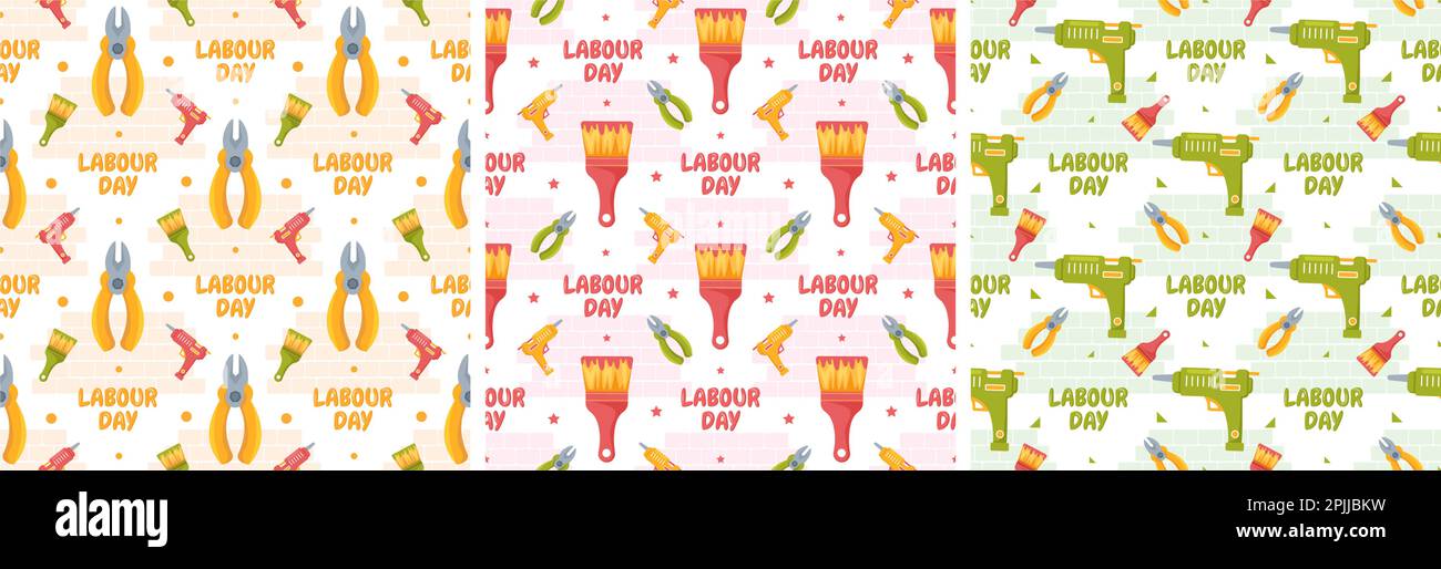 Set of Happy Labor Day Seamless Pattern Design Illustration with ...