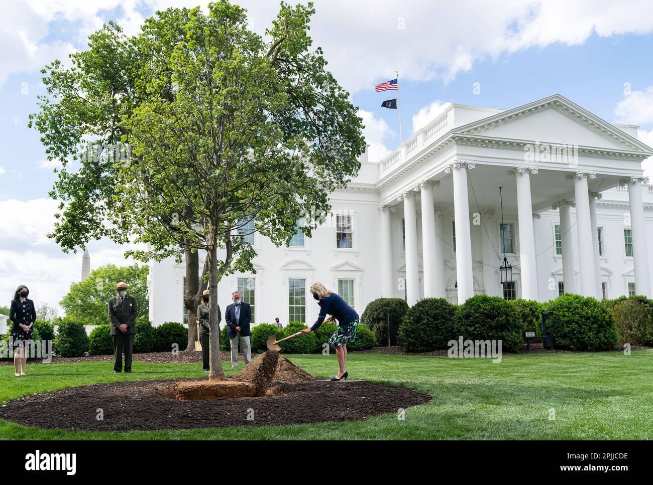 First Lady Jill Biden participates in an Arbor Day tree planting ...