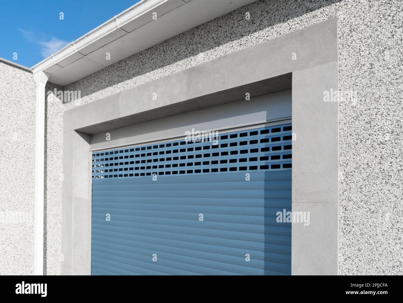 Roller shutter gate. Metal roller garage door as background. Automatic ...