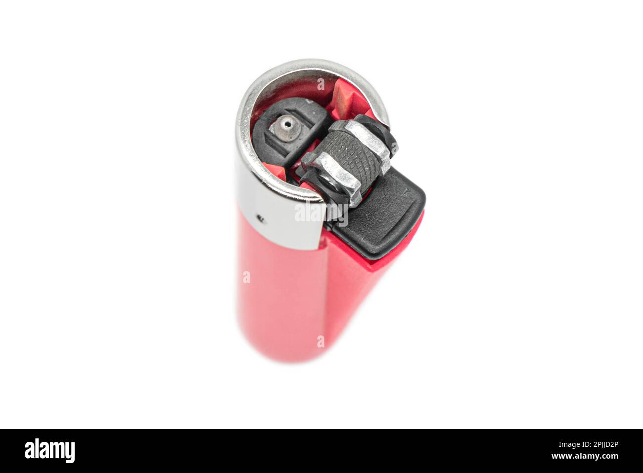 Stylish small pocket lighter isolated on white background. top view ...
