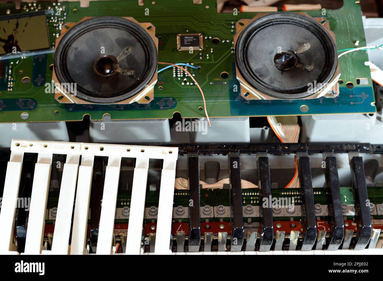 Cairo, Egypt, April 1 2023: Broken electronic musical keyboard, cracked ...