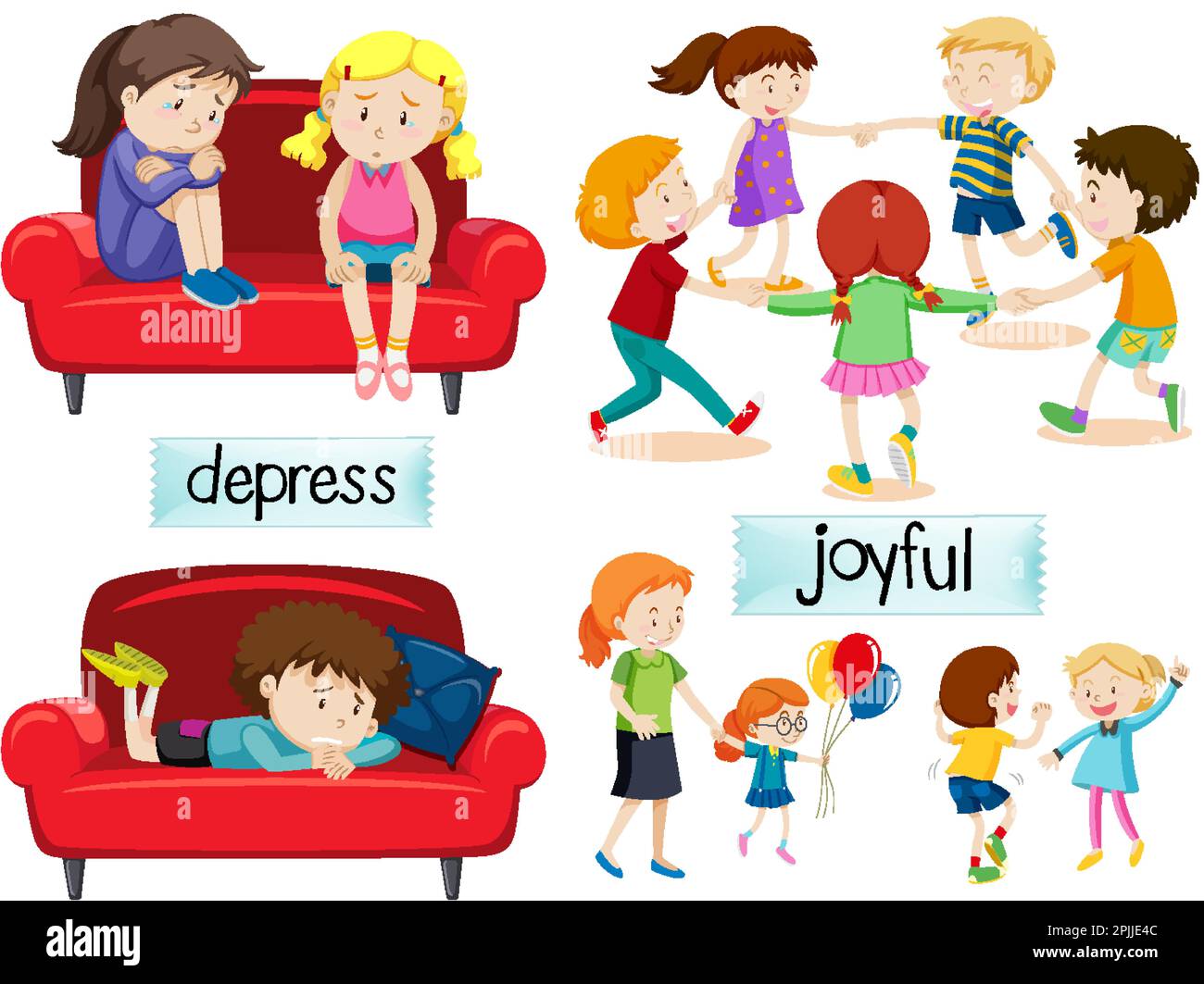 English vocabulary adjective word with cartoon characters illustration ...