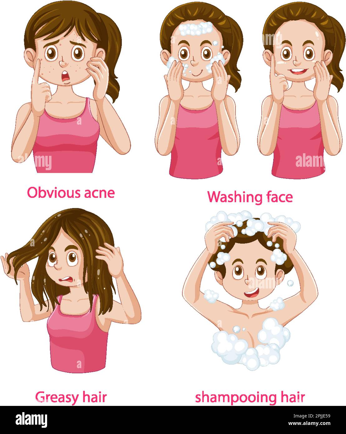 Set of girl with puberty and change illustration Stock Vector Image ...