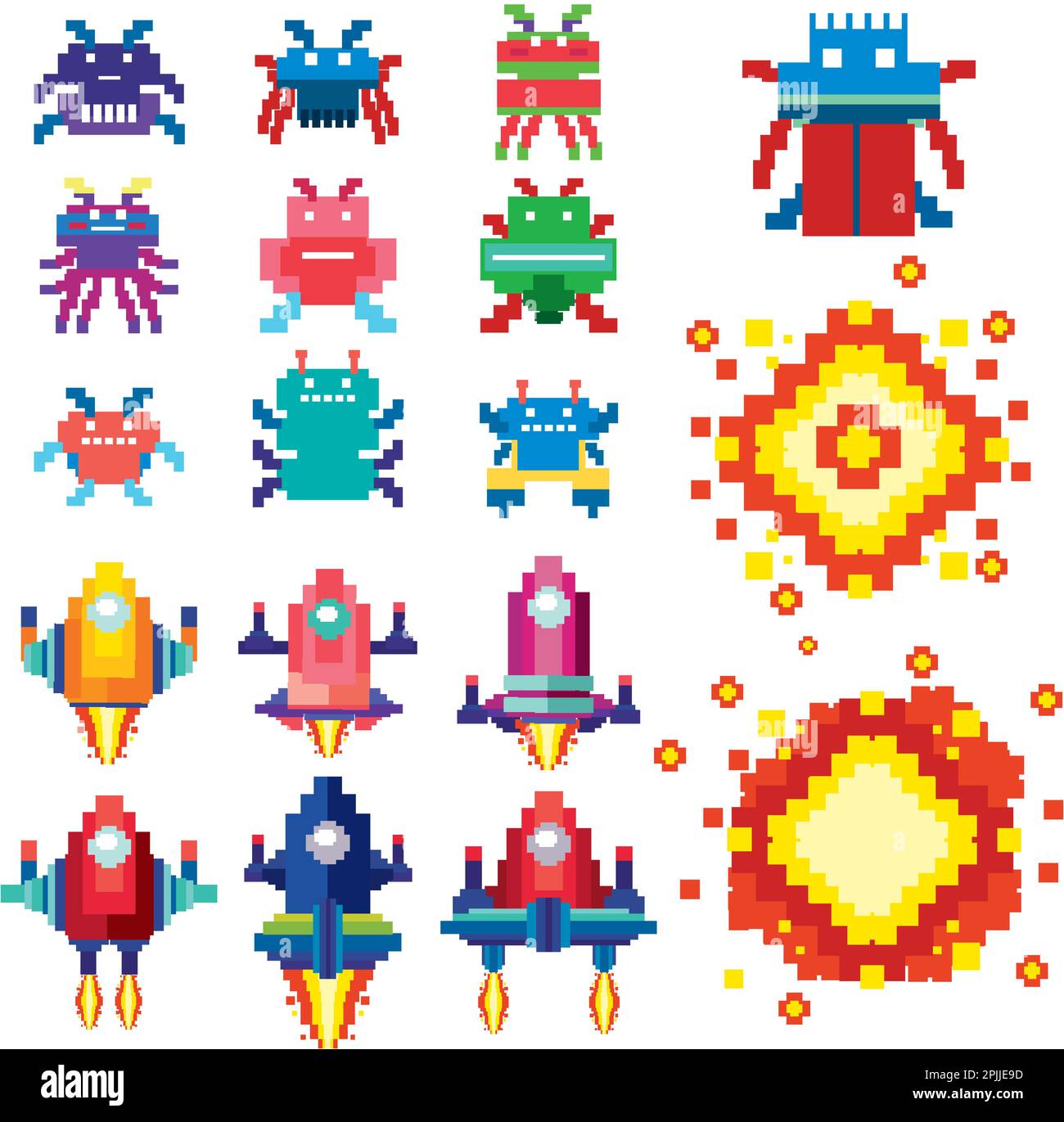 Set of pixel game monster characters illustration Stock Vector Image ...