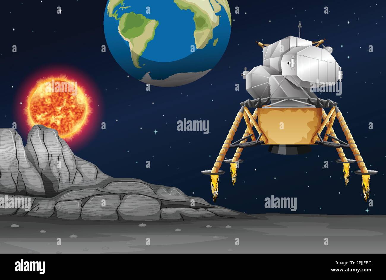 Apollo 11 Lunar Module on Moon Surface illustration Stock Vector Image ...