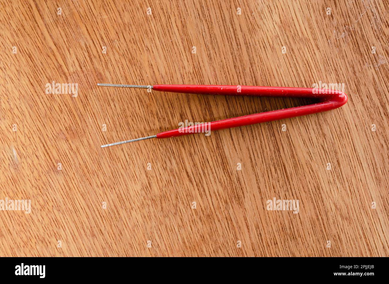 A tweezer is resting on a ply board surface Stock Photo - Alamy