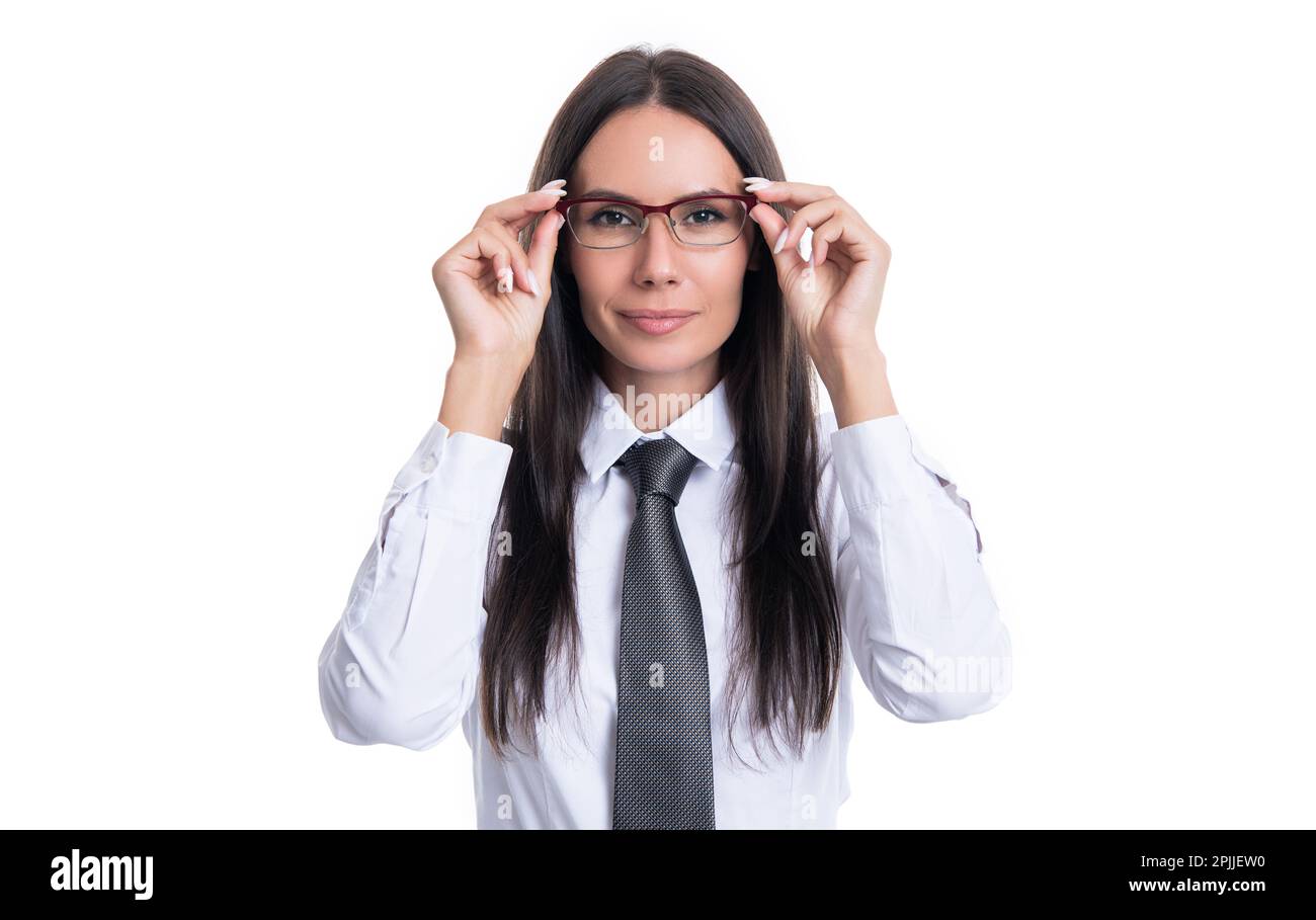 ceo woman look in glasses isolated on white. ceo woman in studio. ceo ...