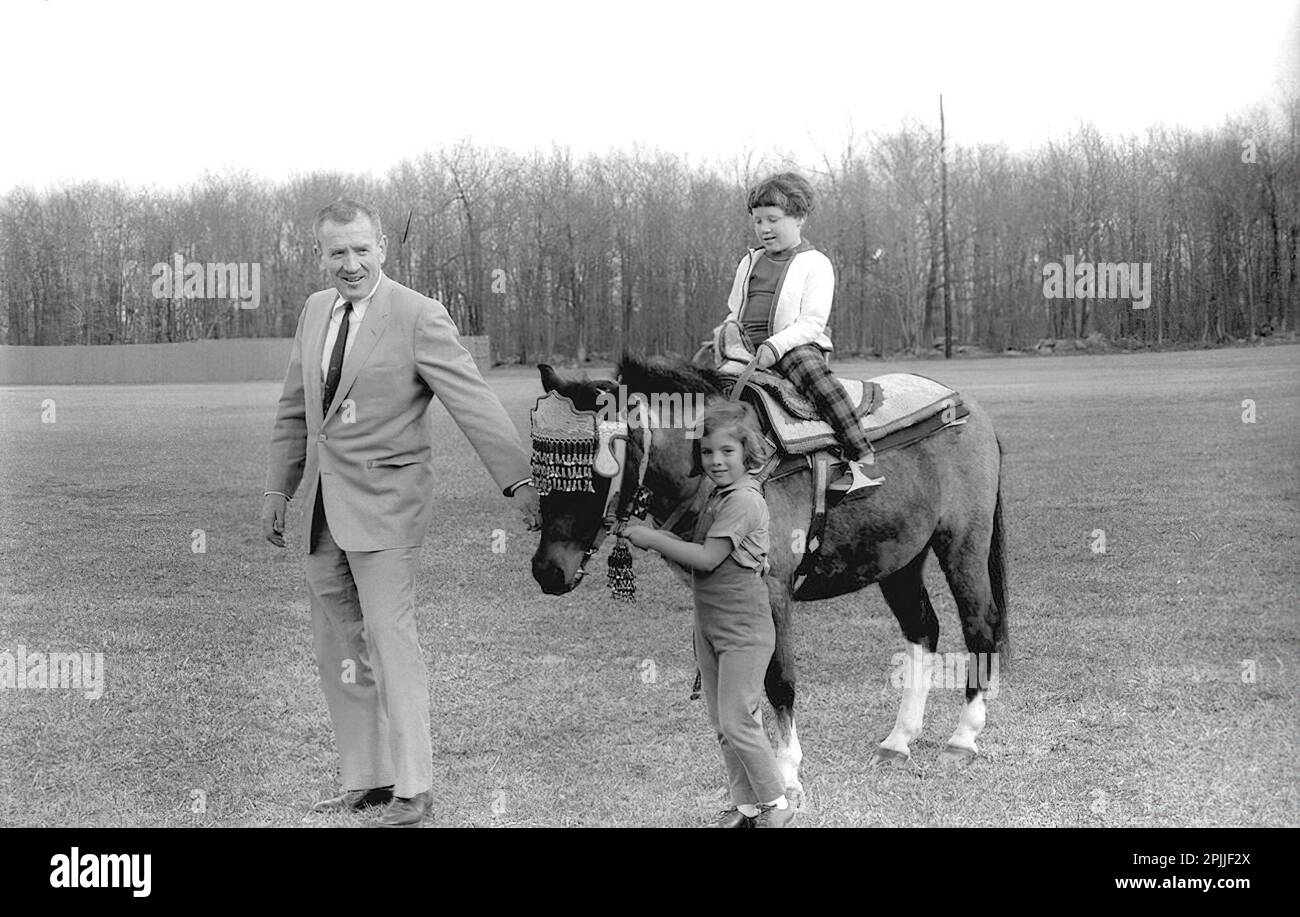 KN-27636 31 March 1963 Weekend at Camp David. Sally Fay riding horse ...
