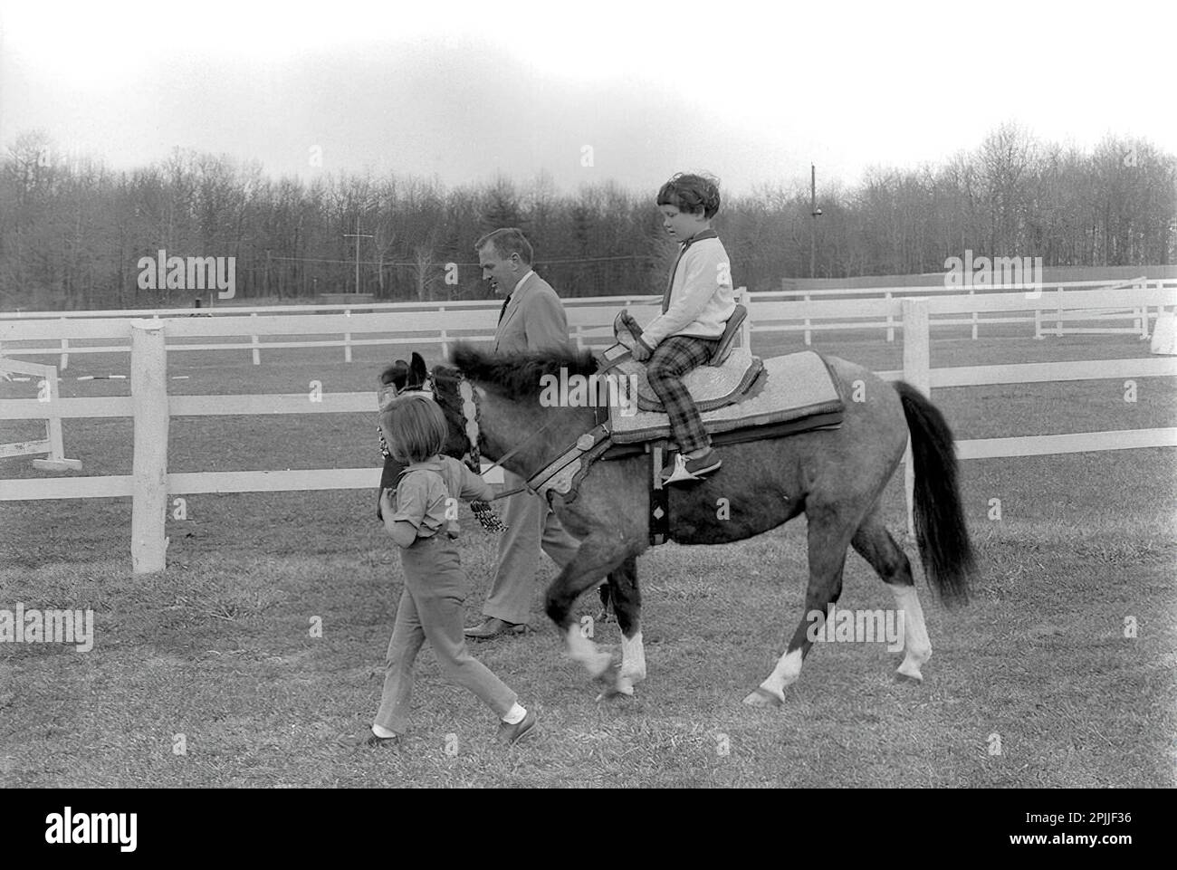 KN-27639 31 March 1963 Weekend at Camp David. Sally Fay riding horse ...