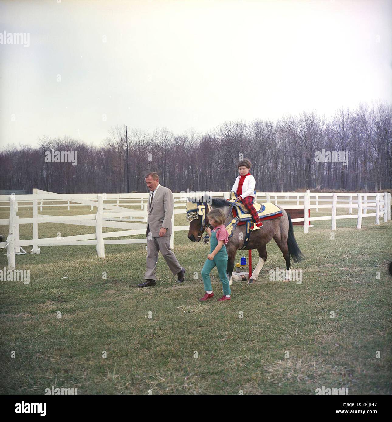 KN-C27667 31 March 1963 Weekend at Camp David. Sally Fay riding horse ...