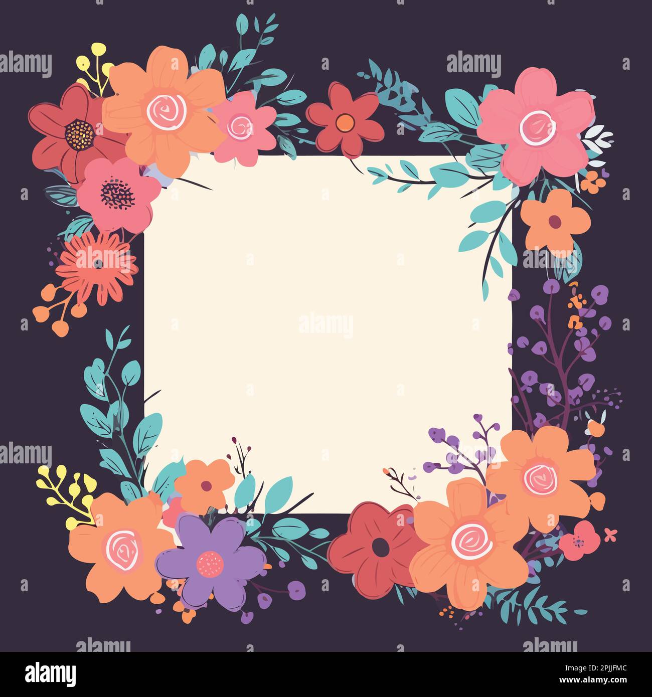 Blooming Frame Floral Border minimalist vector illustration Stock ...