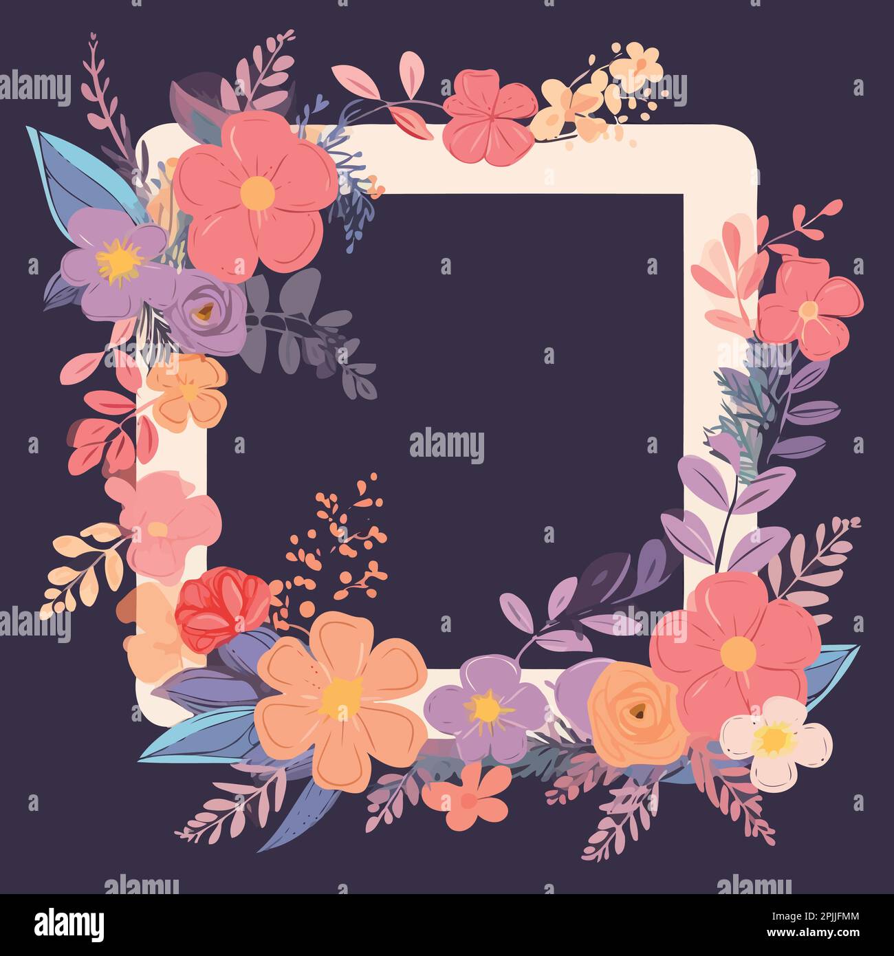 Blooming Frame Floral Border minimalist vector illustration Stock ...