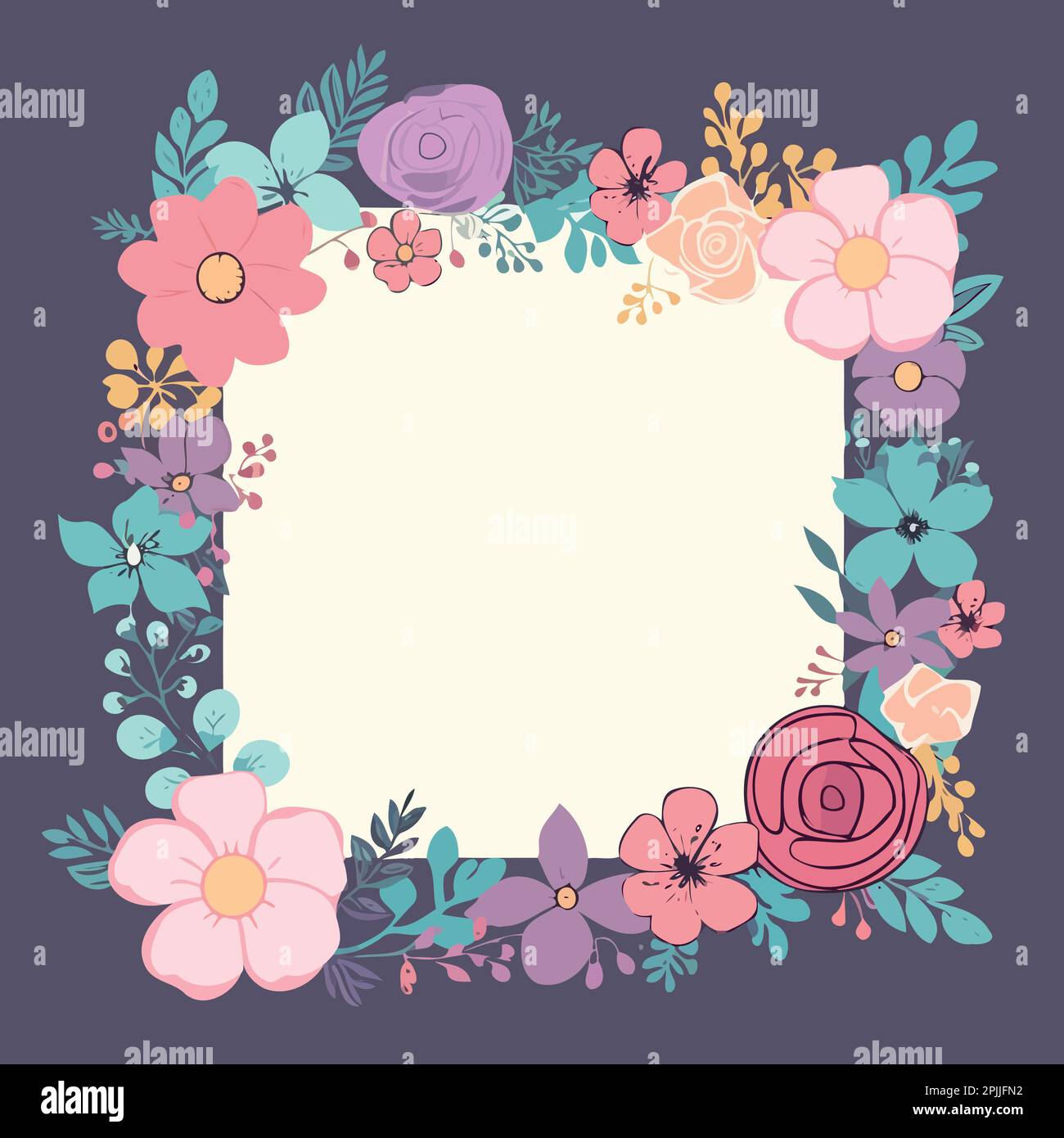 Blooming Frame Floral Border minimalist vector illustration Stock ...