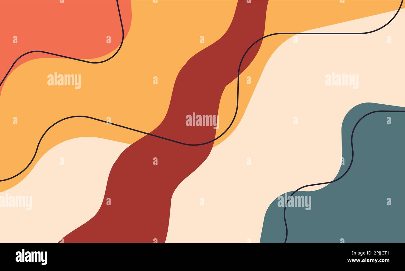 Modern minimalist, hand drawn abstract background with wavy lines and ...