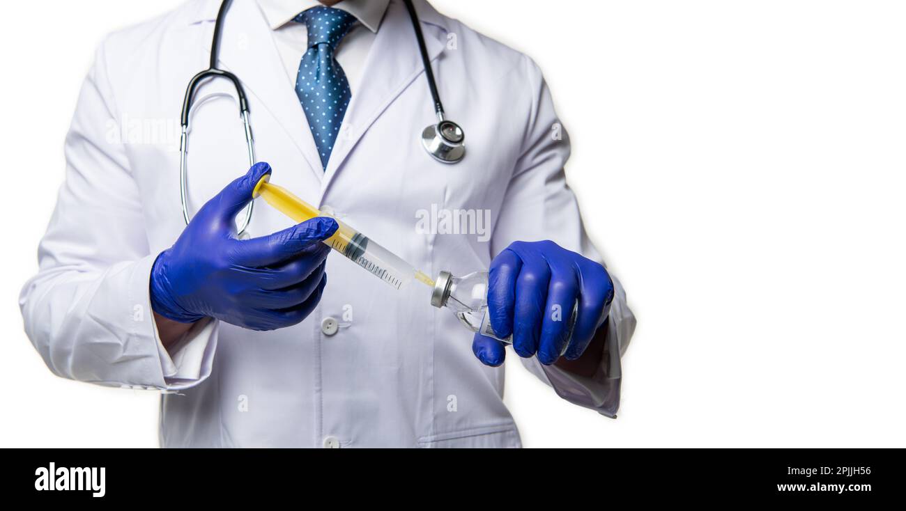doctor do vaccination injection isolated on white, copy space. doctor ...