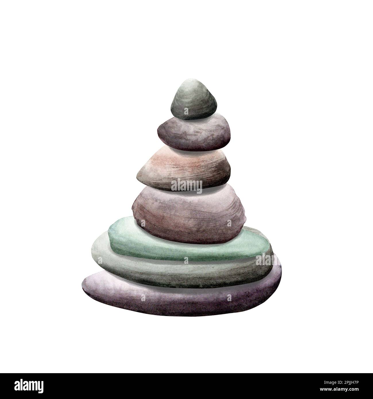 A stack of zen yoga spa pebbles, stones. Hand drawn watercolor ...