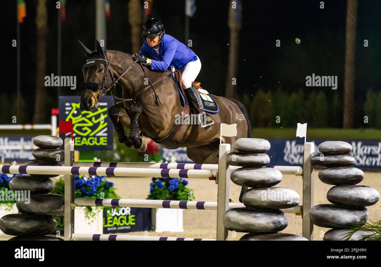 Amy Millar from Canada competes at a Major League Show Jumping event at ...