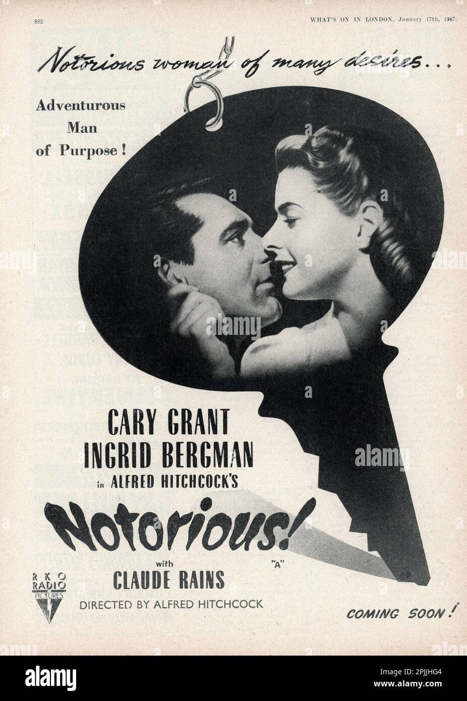 CARY GRANT and INGRID BERGMAN in NOTORIOUS ! 1946 director ALFRED HITCHCOCK screenplay Ben Hecht ...