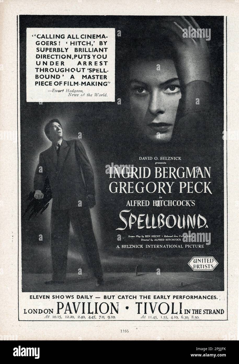 INGRID BERGMAN and GREGORY PECK in SPELLBOUND director ALFRED HITCHCOCK screenplay Ben Hecht ...