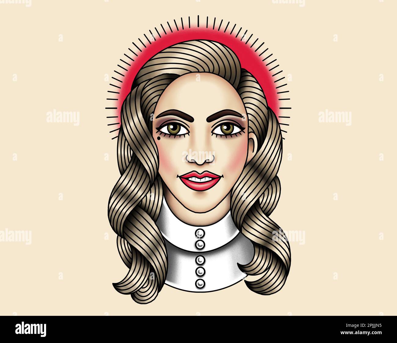 Blond Woman face portrait full colored drawing inspired by the old ...