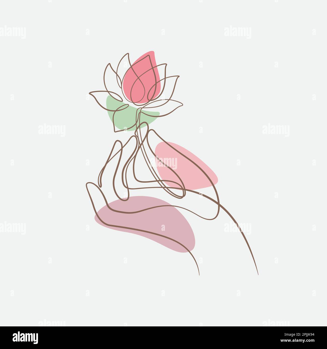 vintage boho hand and lotus water lily decorative line art.continuous ...