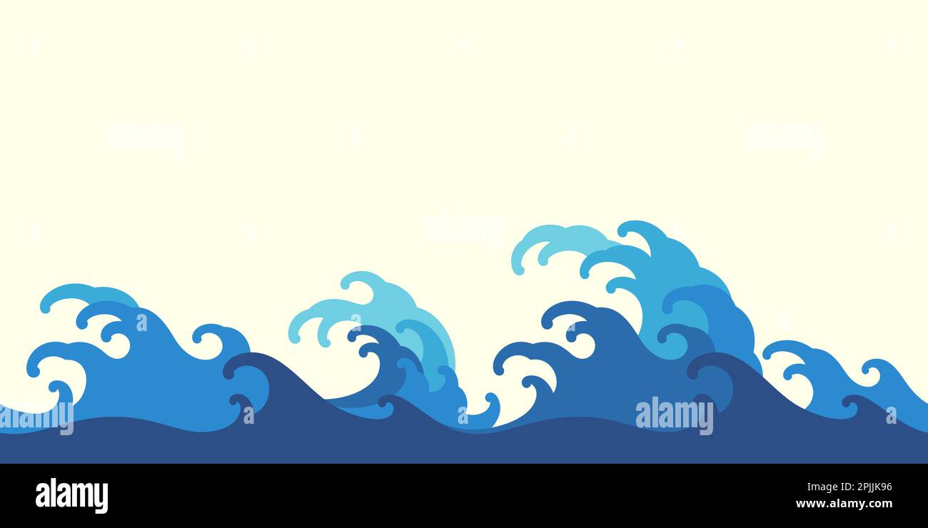 ocean sea wave asian vintage style flat design vector seamless ...