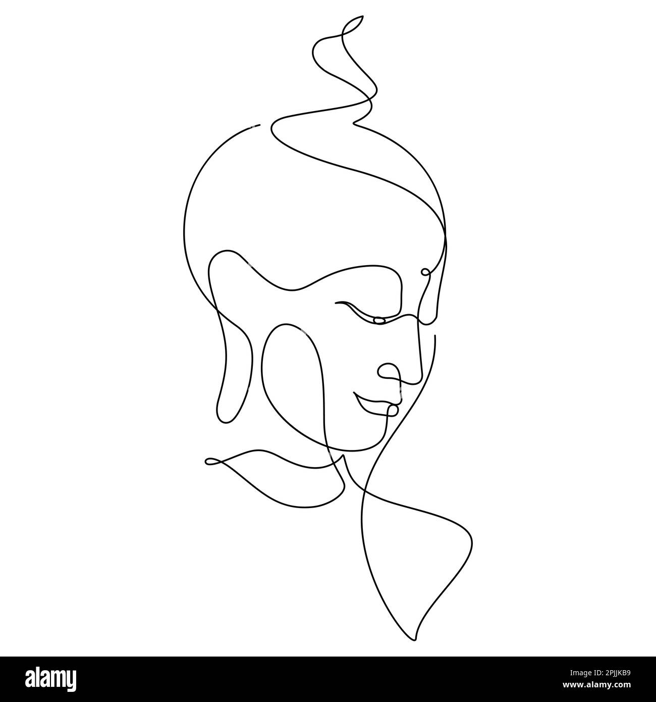 buddha face portrait line art decoration. continuous line drawing isolated on white background ...