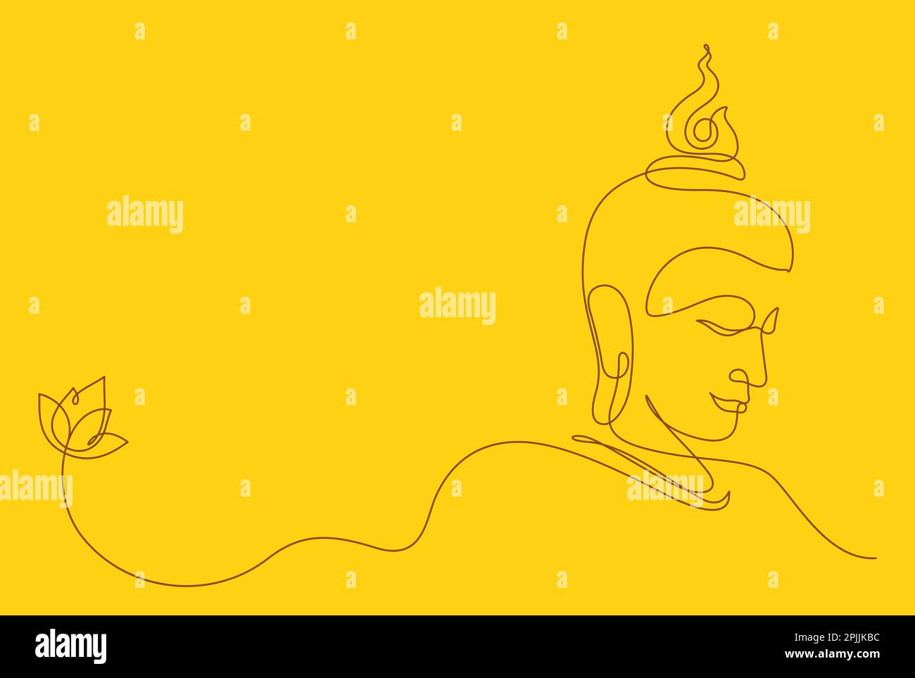 buddha face line art decorated with lotus water lily.continuous line drawing style vector ...